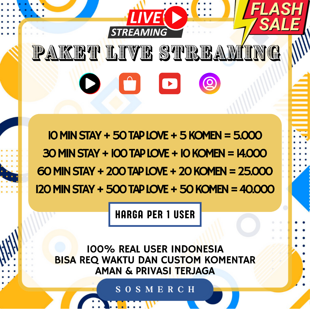 Jual PAKET LIVE STREAMING REAL USER INDONESIA | Shopee Indonesia