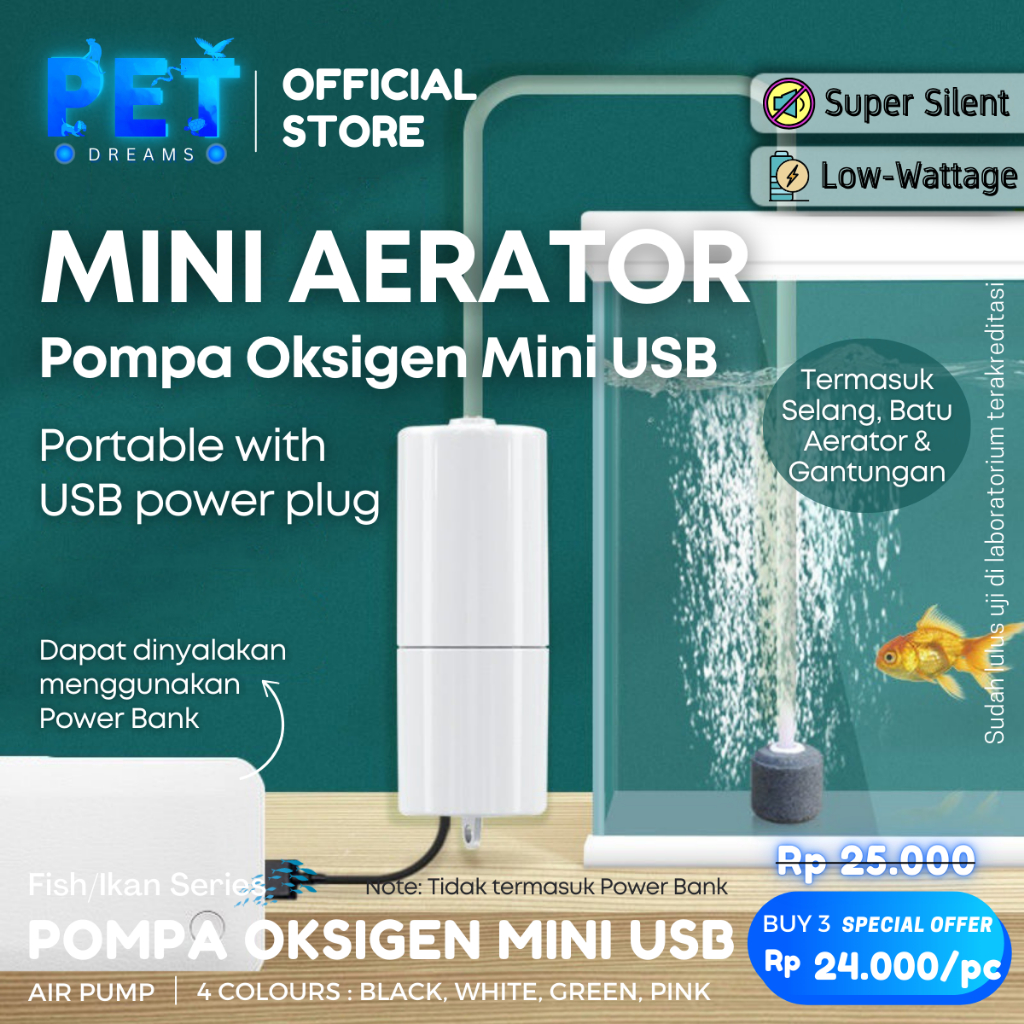 Jual Mini Aerator USB Portable Air Pump Aquarium Pompa Oksigen Airator ...