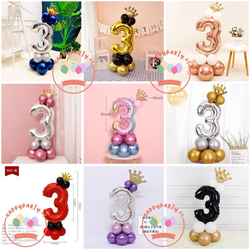 Jual Paket Balon Angka Ulang Tahun Jumbo Mahkota Chrome Gold Silver ...