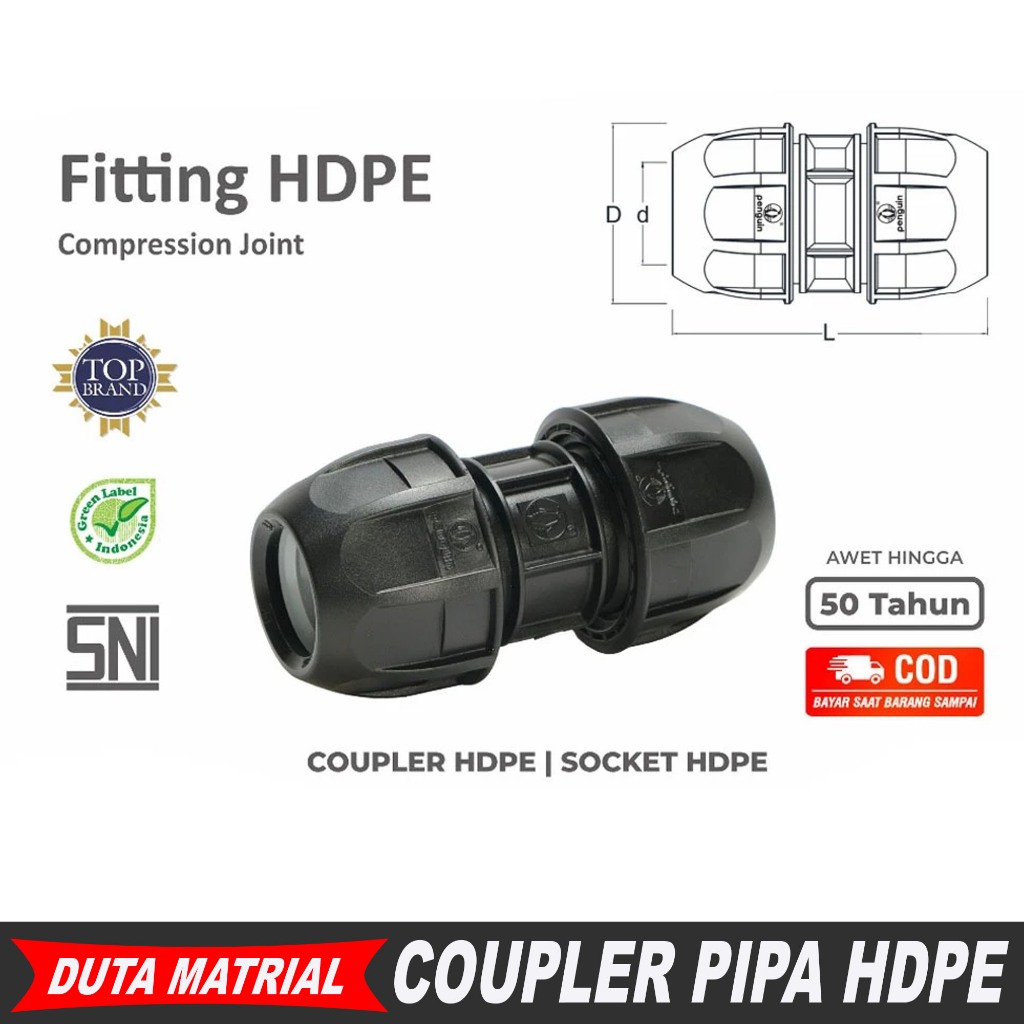 Jual Fitting HDPE Straight Coupler Ukuran 90 MM × 90 MM (3 " inch X 3 ...