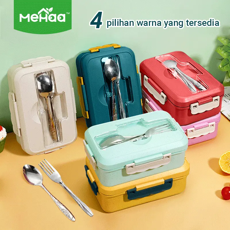 Jual Mehaa Lunch Box Set 3 Sekat BPA Free dengan Sendok, Garpu, dan ...