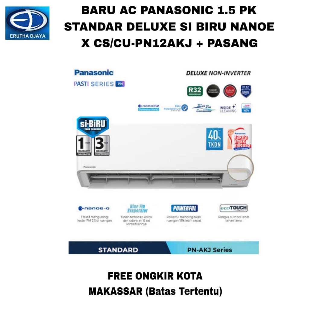 Jual AC PANASONIC 1.5 PK STANDAR DELUXE SI BIRU NANOE X PN12AKJ ...