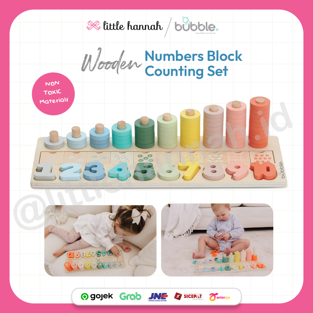 Jual BUBBLE Wooden Numbers & Blocks Counting Set / Mainan Kayu Edukasi Anak Angka Berhitung ...