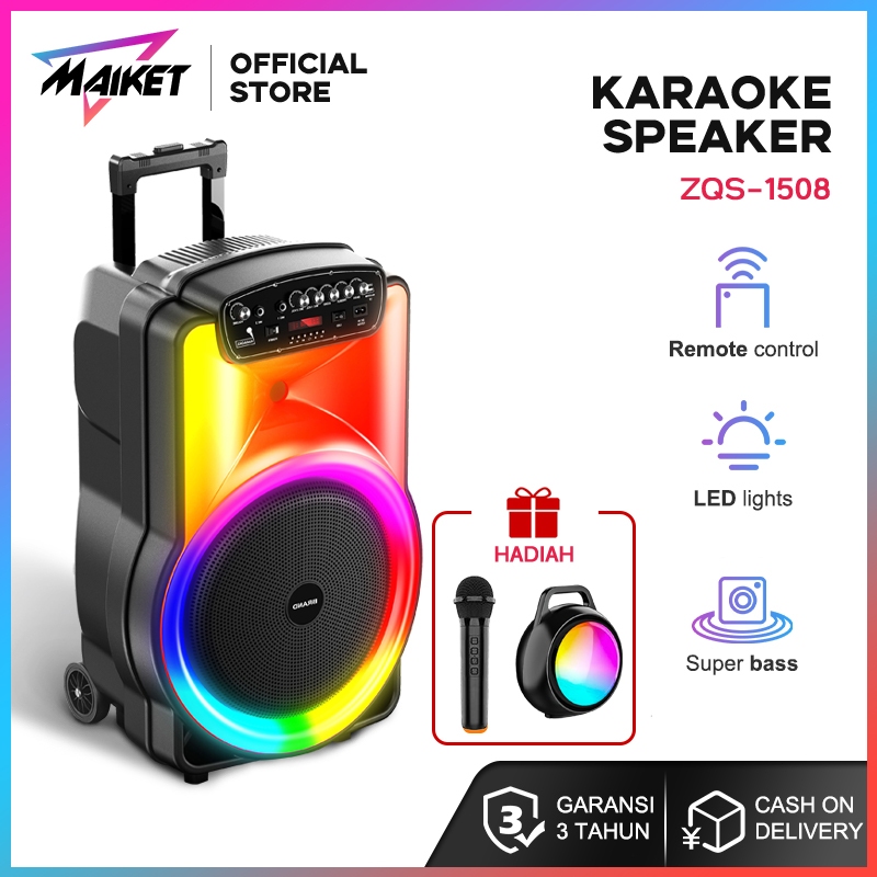 Jual MAIKET 15 Inch 20W Premium RGB LED Karaoke Speaker Bluetooth ...