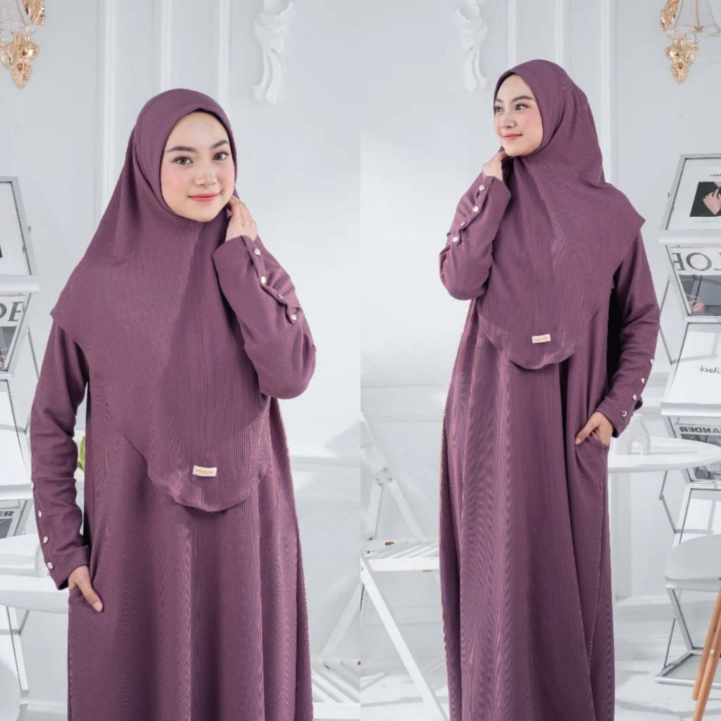 Jual Gamis Inara Set HIjab Batwing bahan Knit Rib Premium - Gamis Wanita Jumbo Dress Maxy Abaya ...