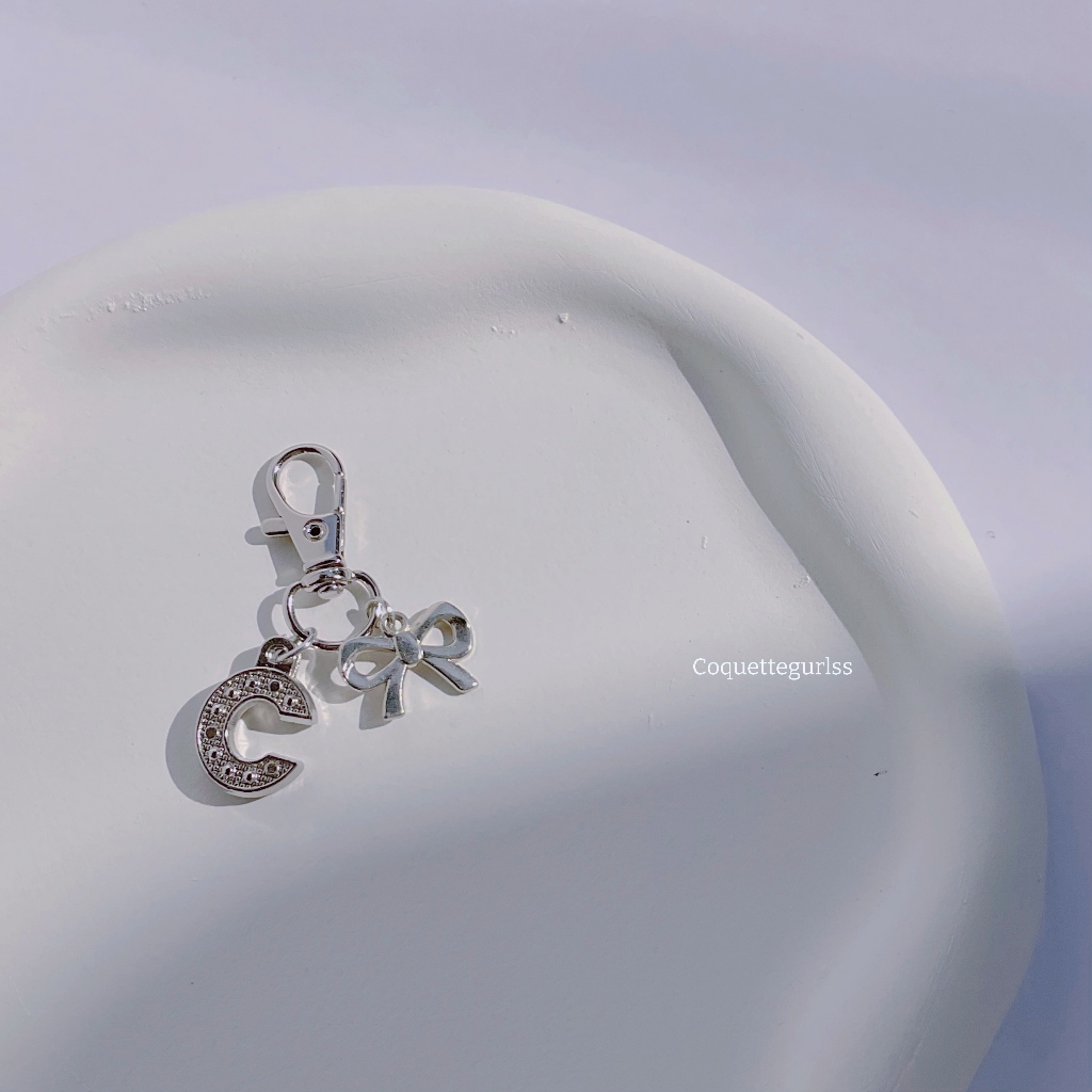 Jual Coquettegurlss - mini alphabet keychain silver with ribbon | ganci ...