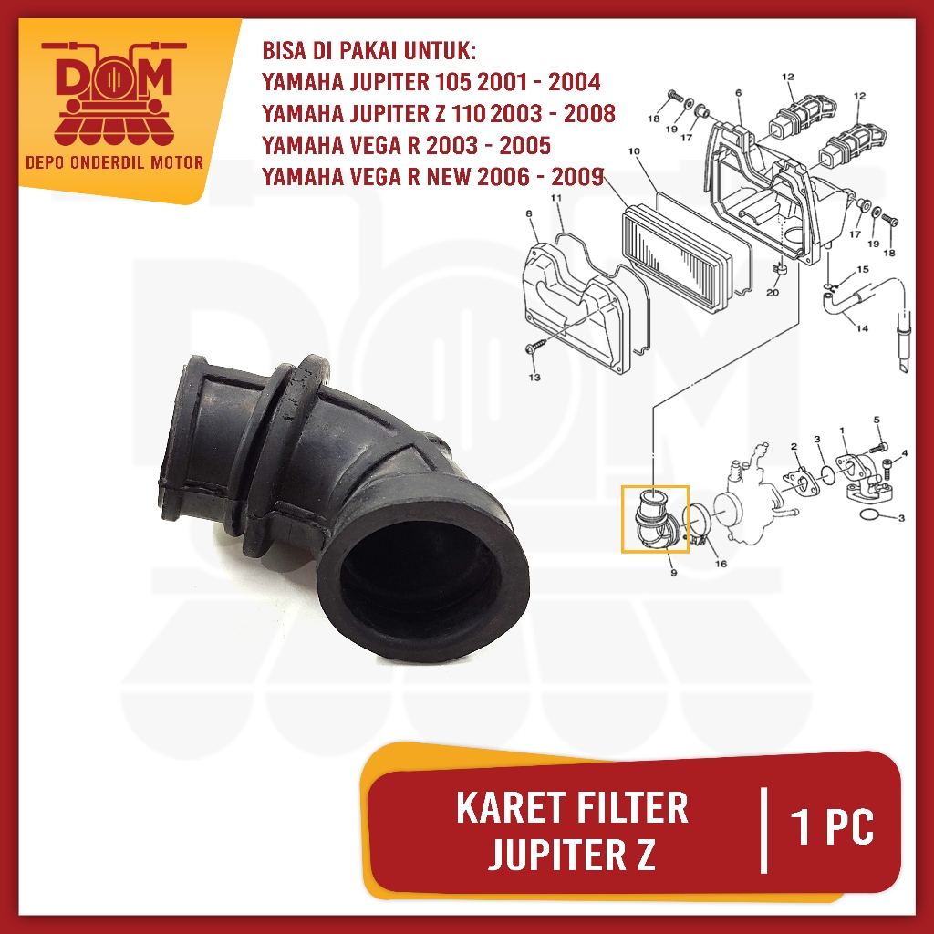 Jual Karet Filter Jupiter Z (PSP) Joint Sambungan Karbu Karburator Ke ...