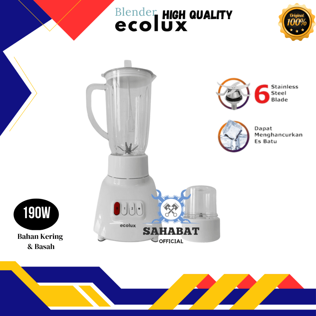 Jual BLENDER PLASTIK ECOLUX 2 IN 1 ANTI PECAH GELAS BLENDER PLASTIK FOOD GRADE | Shopee Indonesia