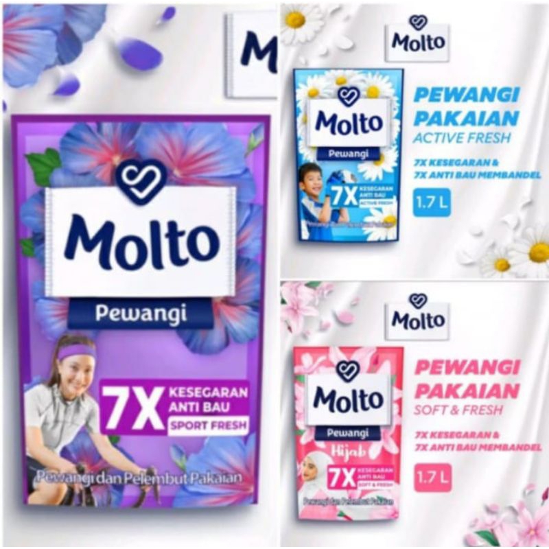 Jual MOLTO PEWANGI DAN PELEMBUT PAKAIAN ACTIVE FRESH & PURPLE & HIJAB 1,7L REFILL | Shopee Indonesia