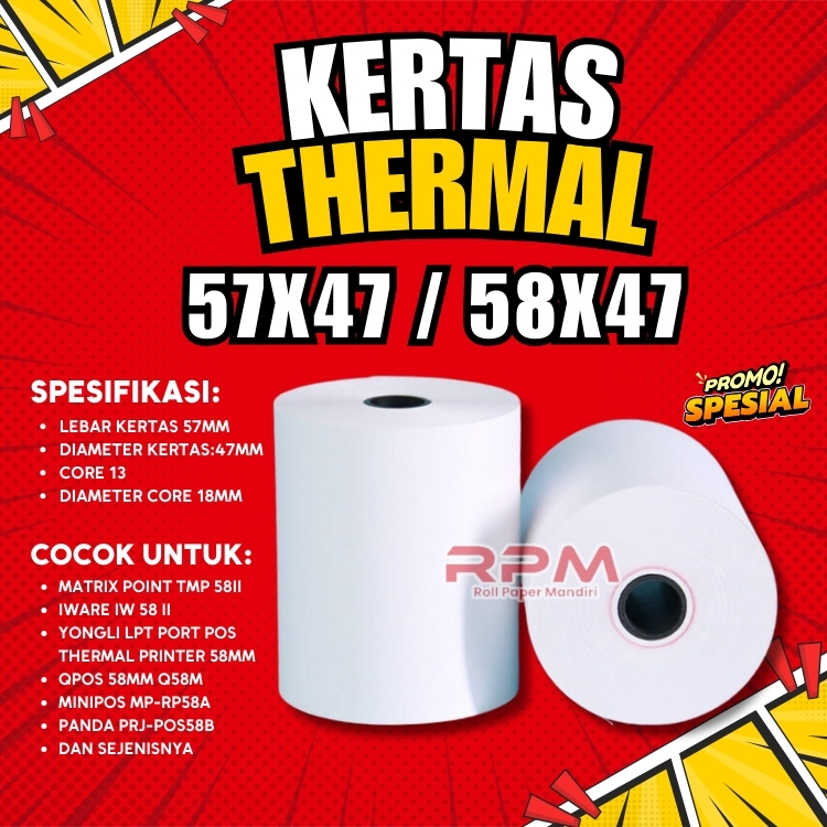 Jual Paket 10 Roll Kertas Struk Thermal 58x47 57x47 Kertas Termal Printer Edc Bluetooth Portable ...