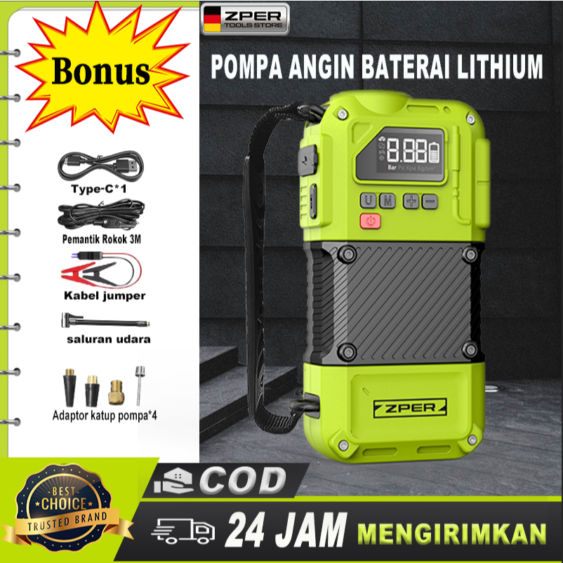 Jual [ID] ZPER Pompa Ban Mobil Elektrik Portable Pompa Angin Ban Motor Jumper Aki Mobil Charger ...
