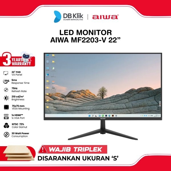 Jual LED Monitor Aiwa MF2203-V 22" Fhd VA 75Hz 5ms Hdmi Vga - MF 2203 ...