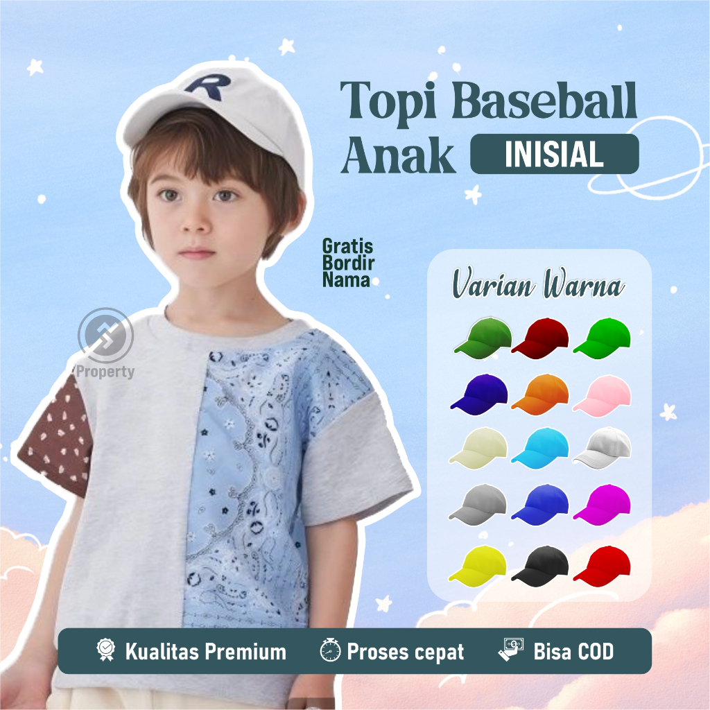 Jual Topi Baseball Anak Bordir Inisial Nama Huruf Alfabeth A-Z | Shopee ...
