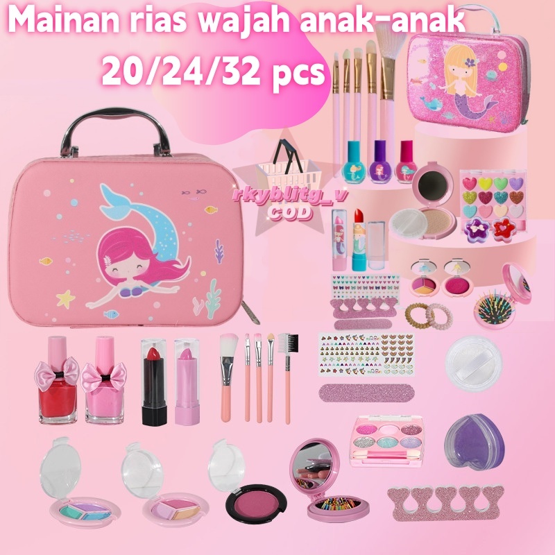 Jual Mainan Kosmetik 32pcs Kecantikan Anak Kasus Peralatan Kotak Make ...