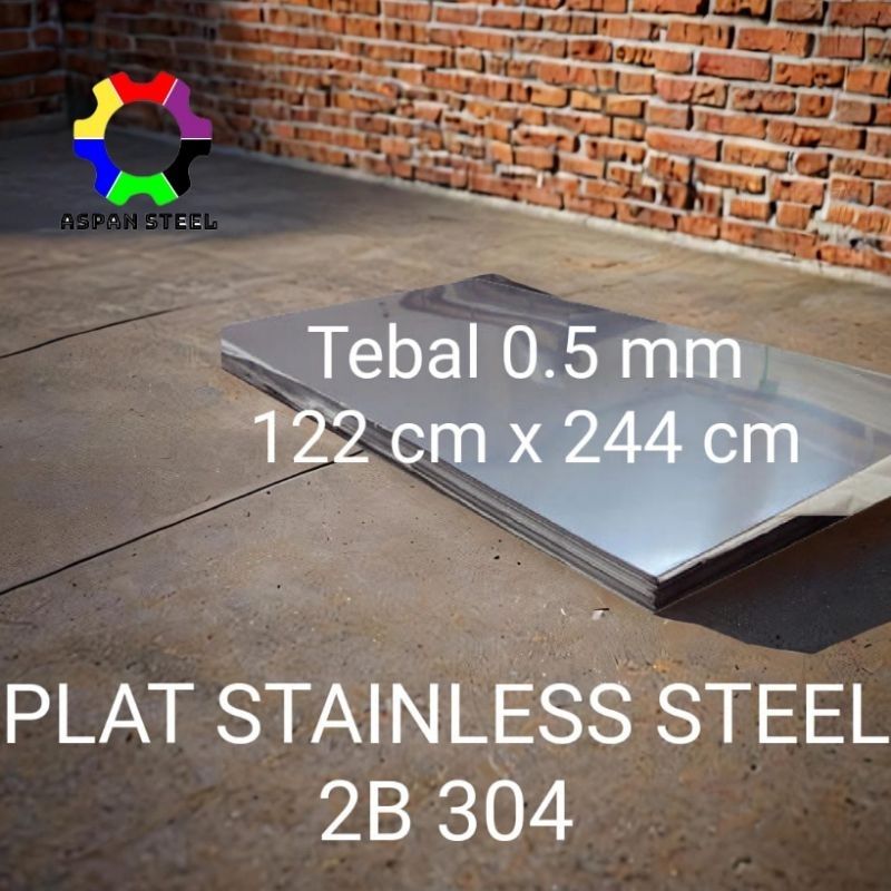 Jual Plat stainless steel 304 lembaran tebel 0.5 mm x 1220 mm x 2440 mm finish 2b | Shopee Indonesia