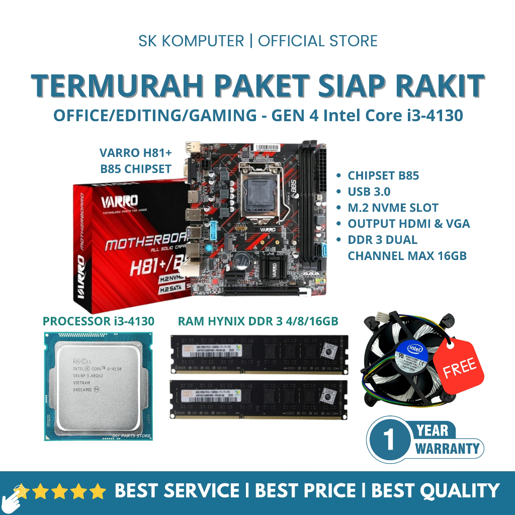 Jual Paket Motherboard Gaming H81 Lga 1150 - Mainboard H81 Varro Chipset B85+ Lga 1150 Gen 4 & 5 ...