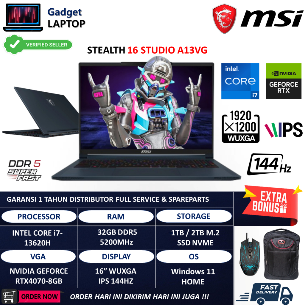 Jual MSI STEALTH 16 STUDIO A13VG INTEL I7 13620H 32GB DDR5 2TB RTX4070 ...