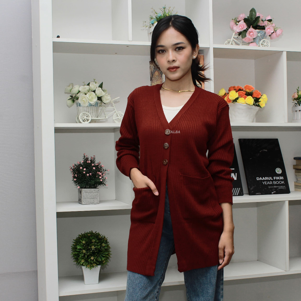 Jual Cardigan Rajut Wanita Premium Long Cardy Belle Outer Kardigan Lengan Panjang Kancing Knit ...