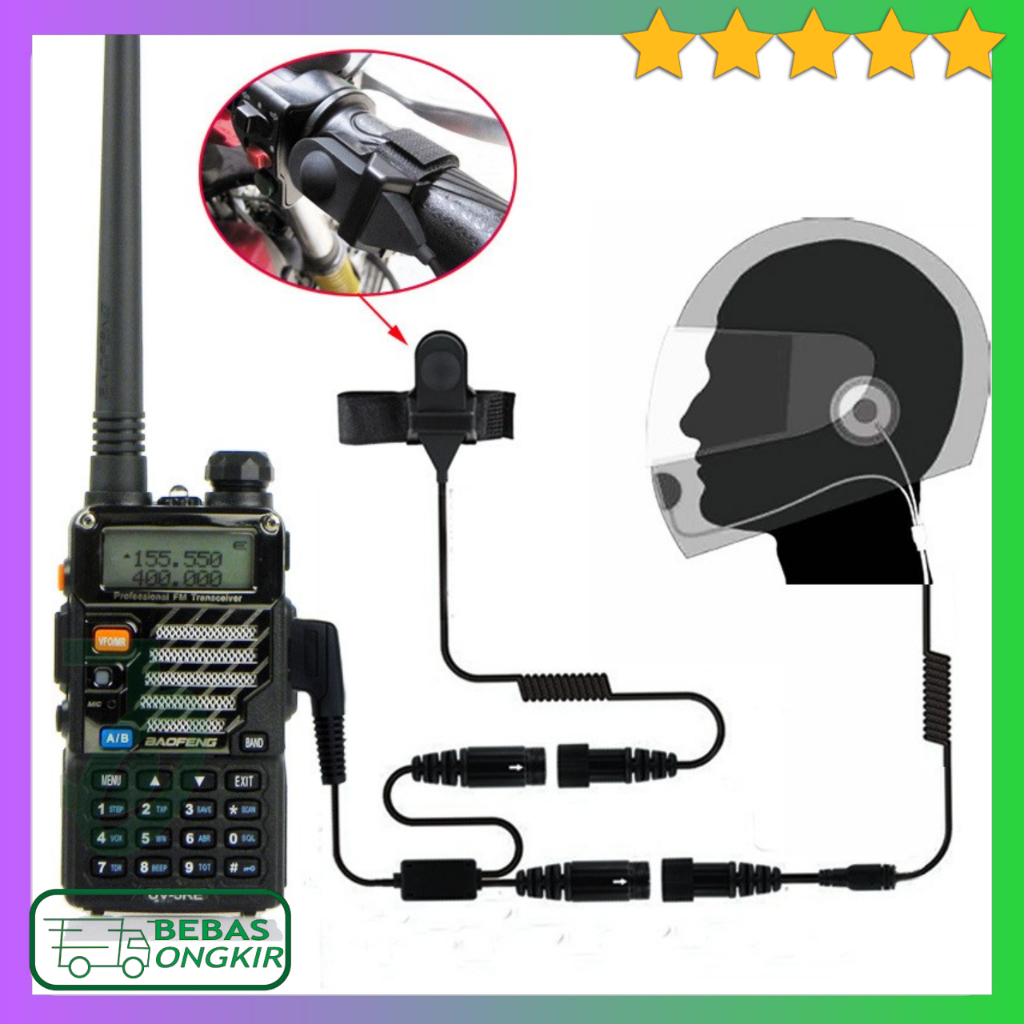 Jual Headset Helm Walkie Talkie HT 2 Pin ANC PTT Microphone MIDLAND MD2 ...