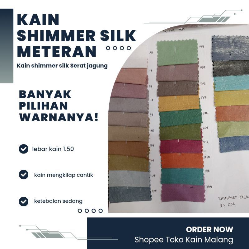 Jual KAIN SHIMMER SILK PREMIUM / SERAT JAGUNG / METERAN HARGA (0,5 ...