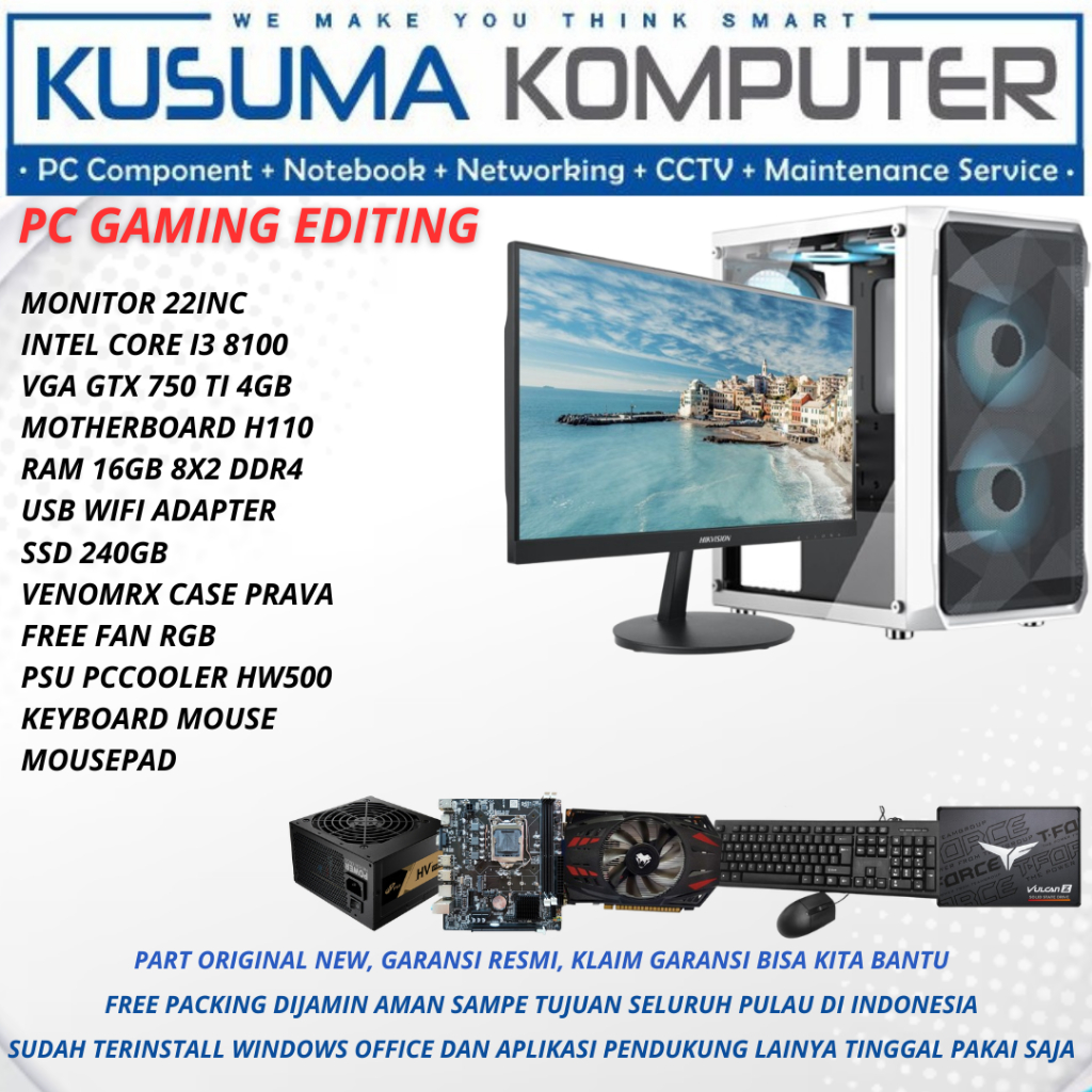 Jual PC Gaming Office Fullset intel Core i3 8100 VGA GTX 750 TI Monitor ...