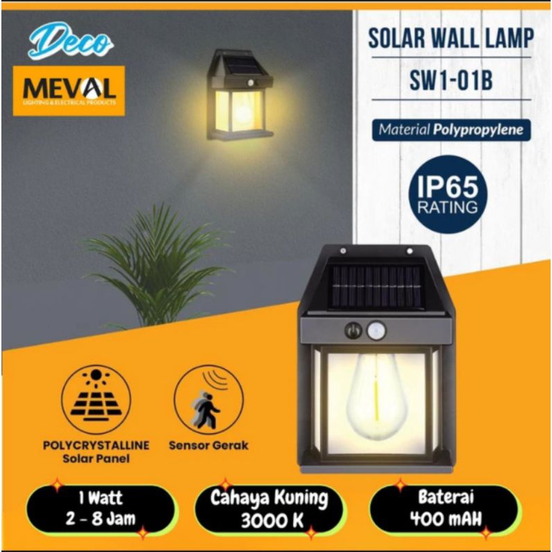 Jual MEVAL SW1-01B LAMPU LED DINDING 1W WARM WHITE 3000K TENAGA SOLAR ...