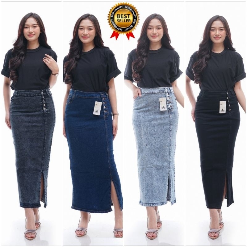 Jual Rok Jeans Panjang Wanita Jumbo DOREMI / Rok Jeans Span Wanita ...