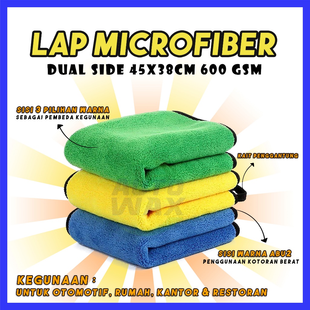 Jual Lap handuk microfiber 45x38 cm ASLI 600 GSM Premium | Besar Tebal ...
