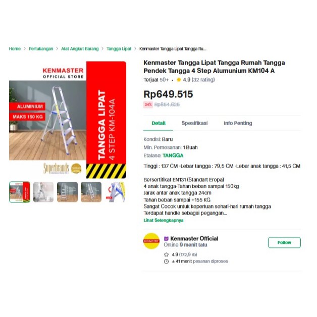 Jual Kenmaster Tangga Lipat Tangga Rumah Tangga Pendek Tangga 4 Step ...