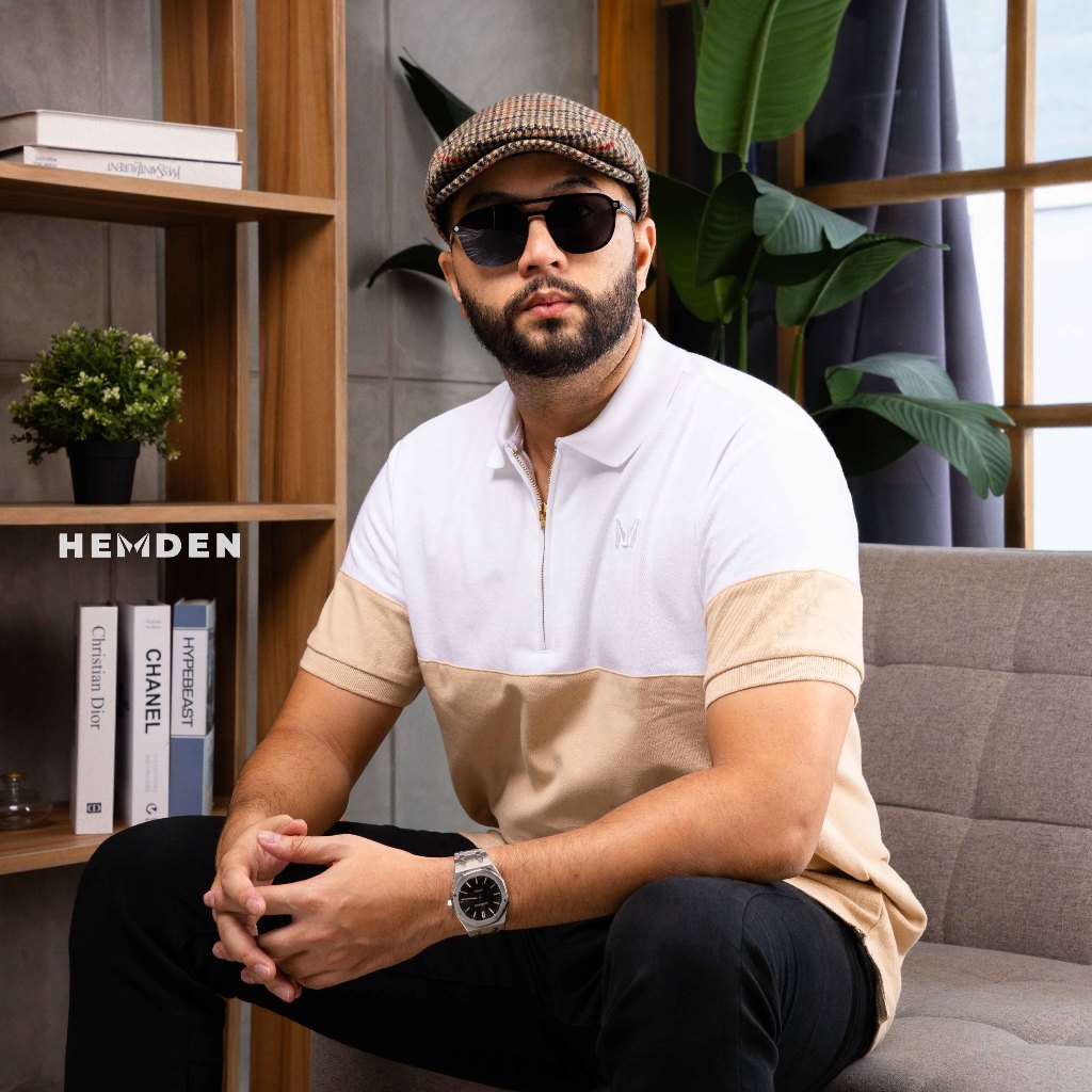 Jual Kaos Polo Shirts Men's Zipper Two Tone Hemden - White Cream PL003 | Shopee Indonesia