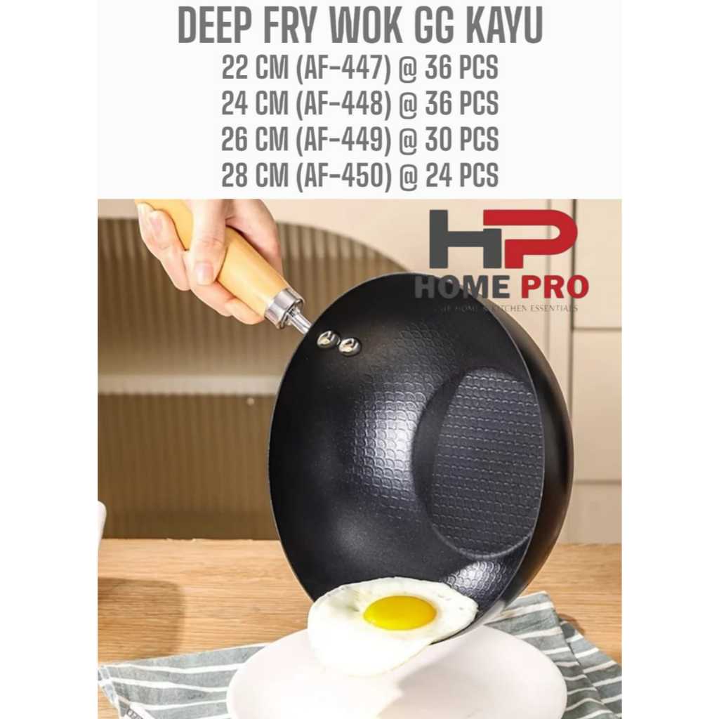 Jual HOME PRO DEEP Fry Wok Hitam Gagang Kayu Anti Lengket Berkualitas ...