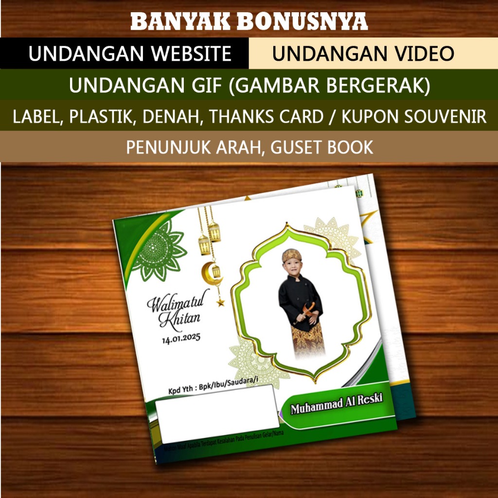 Jual COD Termurah Undangan Sunat Kotak Panjang Motif 20 - Undangan ...