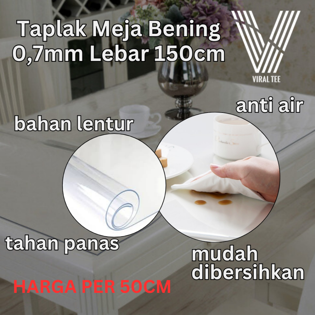Jual TAPLAK MEJA TRANSPARAN CUSTOM 0.7 mm LEBAR 150cm PVC MEJA MAKAN ...