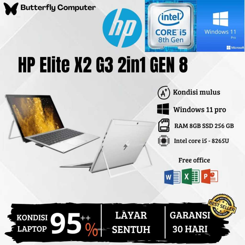 Jual Laptop HP Elite X2 G3 2in1 Core i5 GEN 8 - RAM 8GB SSD 256GB - 12INCH - TOUCHSCREEN - WIN ...