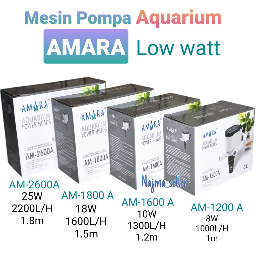 Jual NAJMASELLER || AMARA Mesin Pompa Aquarium Low Watt. seri AM-1200a ...