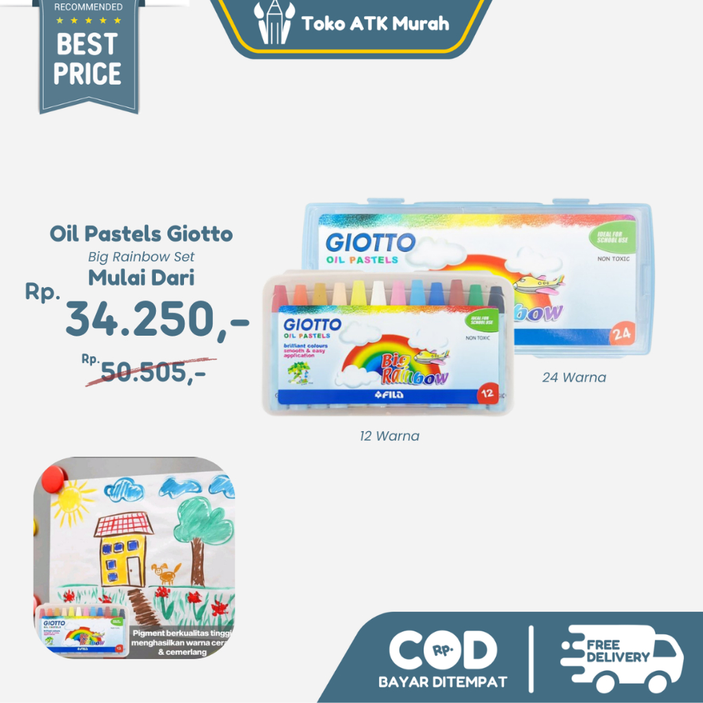 Jual Giotto Oil Pastel 12 Warna / 24 Warna / 55 Warna Set Big Rainbow ( Crayon ) | Shopee Indonesia
