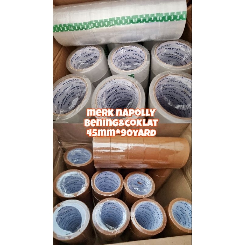 Jual lakban bening coklat selotip OPP solasi napolly 45mm 90yard lakban ...