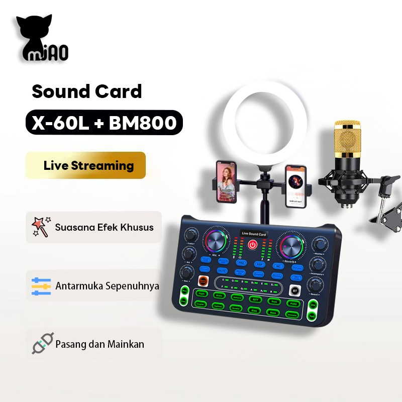 Jual Soundcard full set lengkap Bluetooth mic karaoke X60 dengan Ring ...
