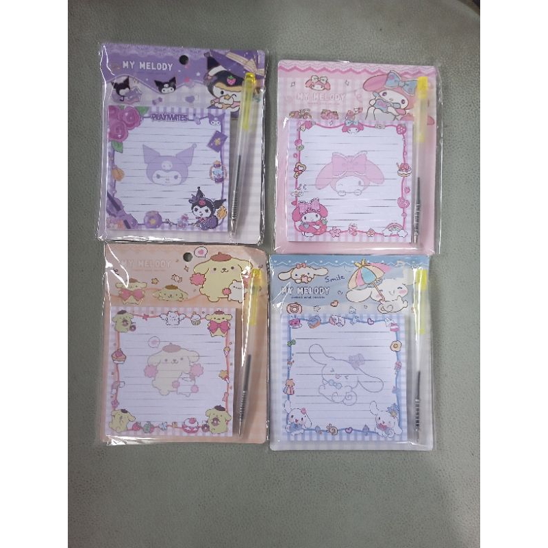 Jual Sticky note plus pulpen cinnamorol, kuromi, purin, melody. Sticky ...