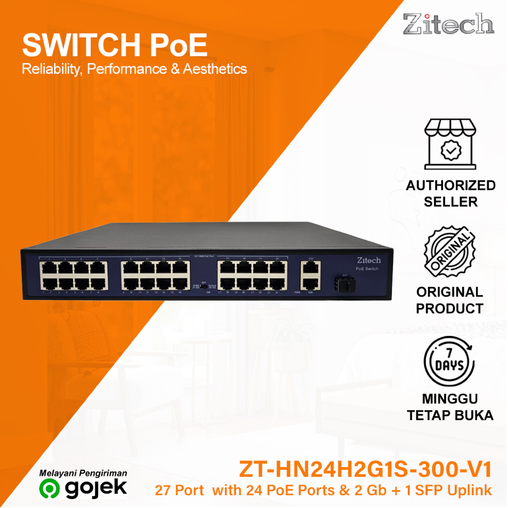 Jual Zitech Switch PoE ZT-HN24H2G1S-300-V1 27 Port Switch 24 Port PoE ...