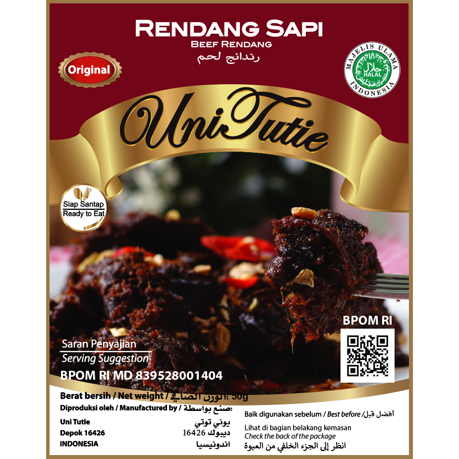 Jual UniTutie Daging Rendang Sapi 50g Sachet Sekali Makan Lauk Pauk ...