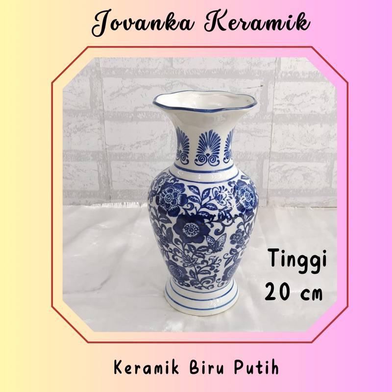 Jual Vas Bunga Keramik Biru Putih tinggi 20 cm | Shopee Indonesia