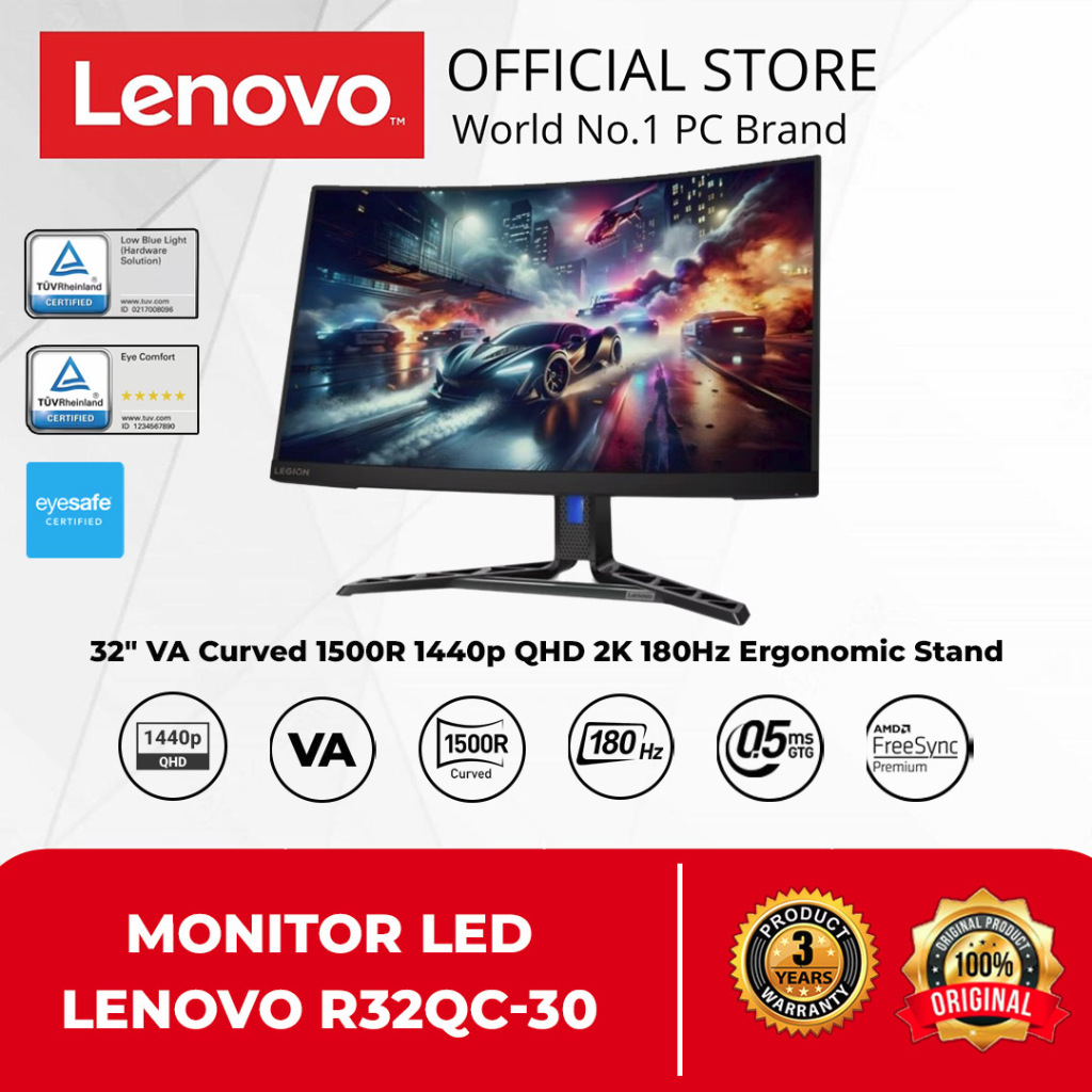 Jual MONITOR LED LENOVO R32QC-30 32" VA CURVED 1500R 1440P QHD 2K 180HZ ...