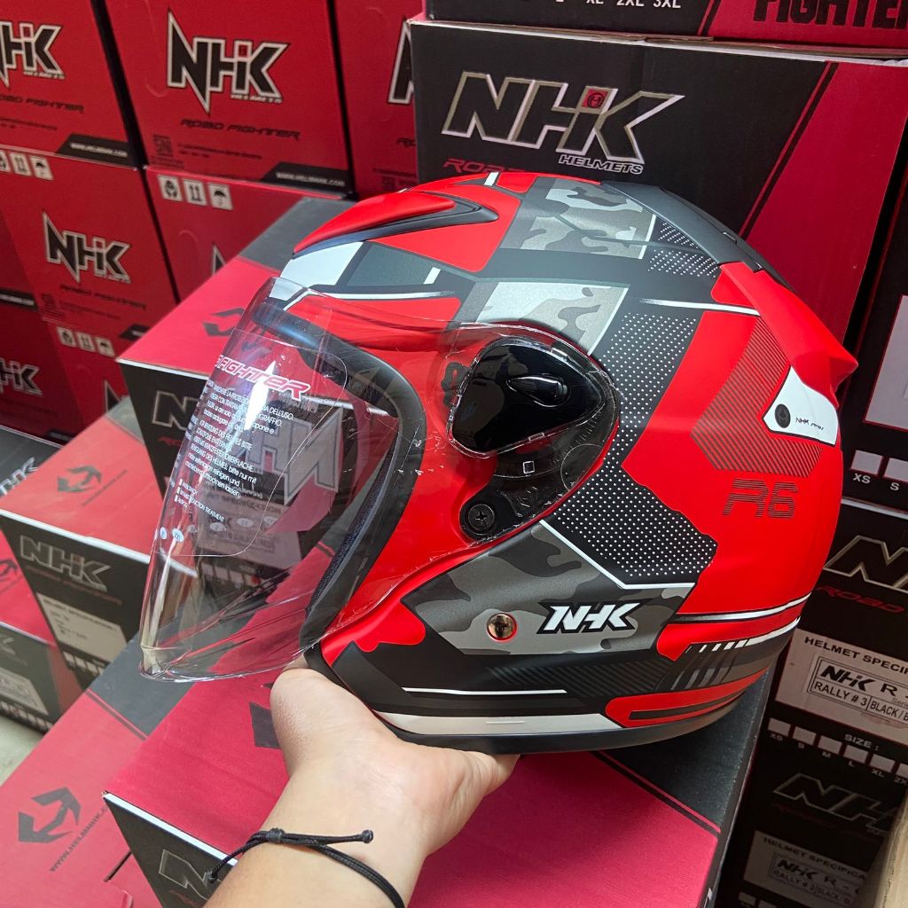 Jual HELM NHK HALF FACE HELM NHK R6 ANEKA MOTIF ELLIES RED SILVER DOFF ...