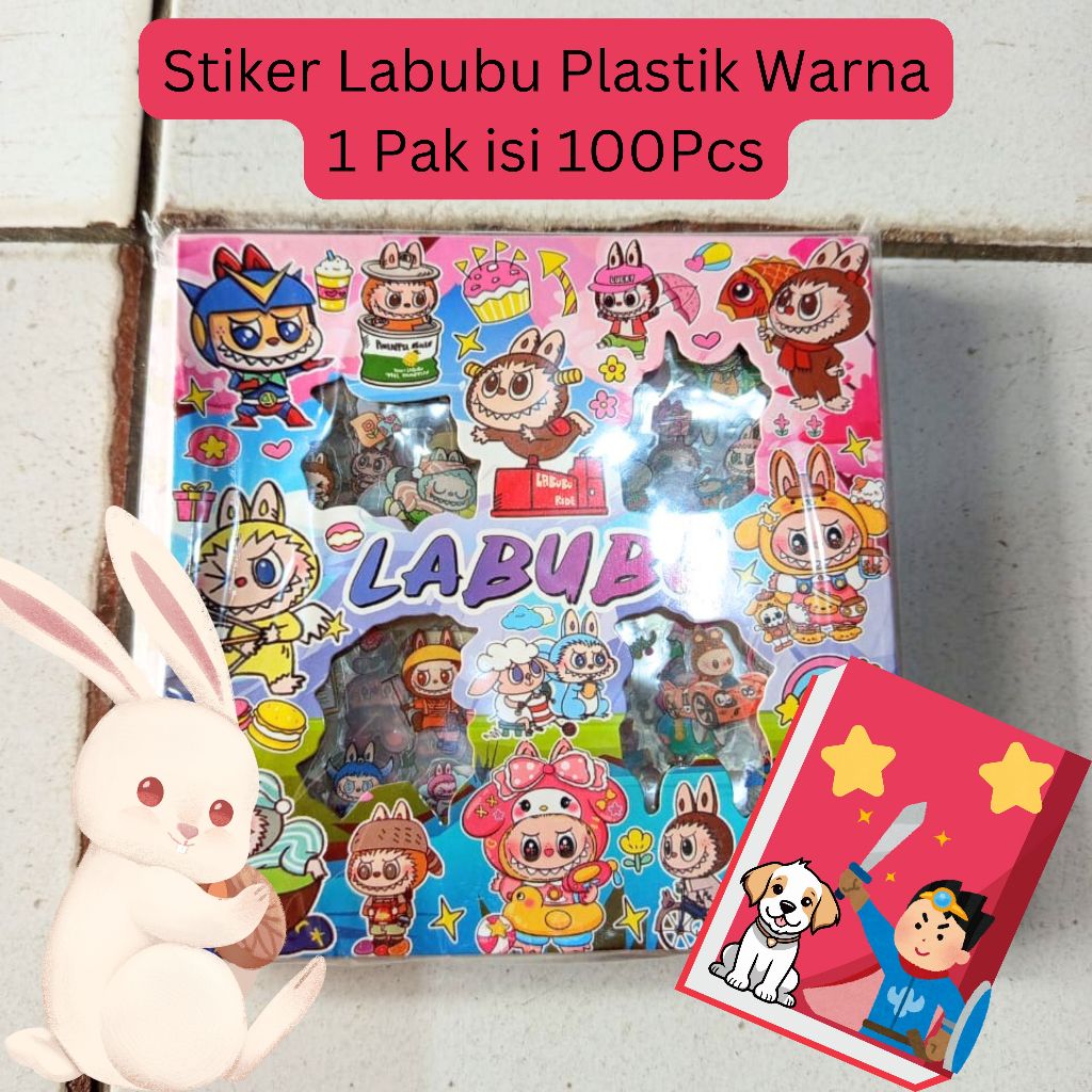Jual STIKER KOREA MOMO LABUBU PLASTIK CAMPUR WARNA 1 PAK 100 LEMBAR ...