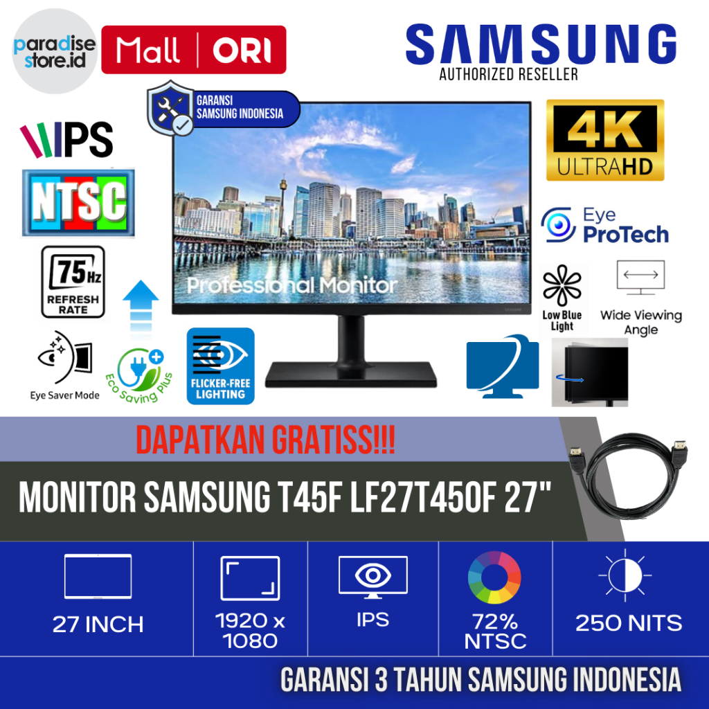 Jual Monitor Samsung T45F LF27T450F 27" FHD IPS 75Hz LF27T450FQEXXD ...
