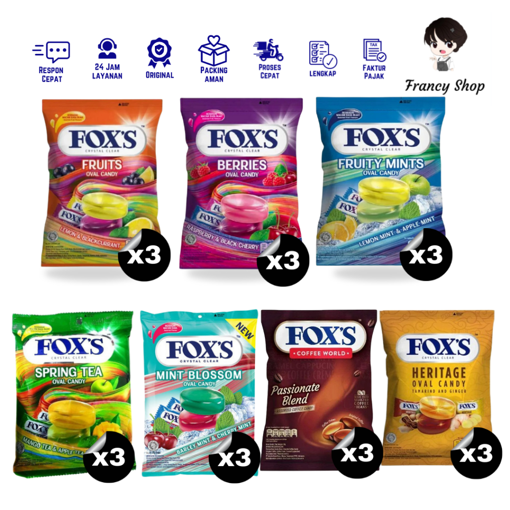 Jual Permen Fox's 125 gr - 3 Pcs Crystal Clear Fruits/Berries/Fruity ...