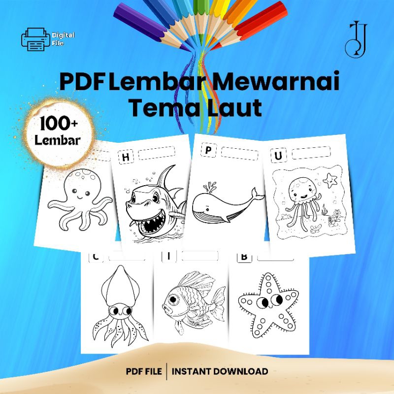 Jual IJAL PDF printable Lembar Mewarnai PDF tema laut Lembar kerja anak paud, 2 3 4 5 6 Tahun ...