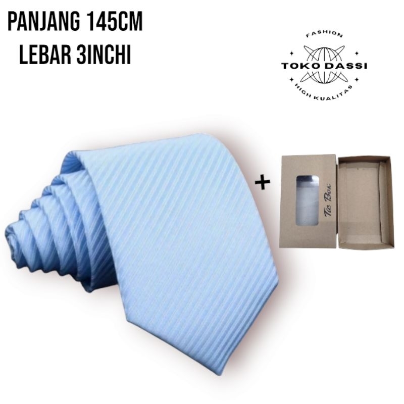 Jual dasi panjang motif salur dasi+box warna biru muda biru city ...