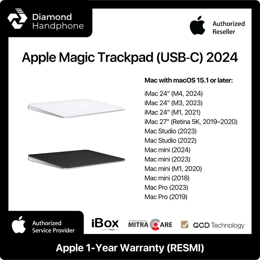 Jual Apple Trackpad USB C 2024 White MXK93 Black MXKA3 USB-C Type C Mac ...
